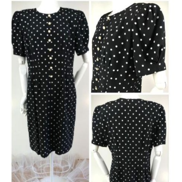 Vintage | Dresses | Vintage 8s Retro Black Dot Sheath Button Dress 8 ...